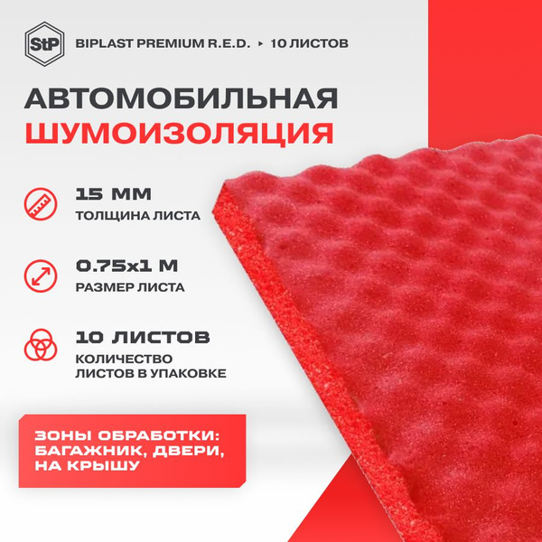 Шумоизоляция Бипласт Biplast Premium R.E.D. 10 листов (1,0х0,75 пленка ...