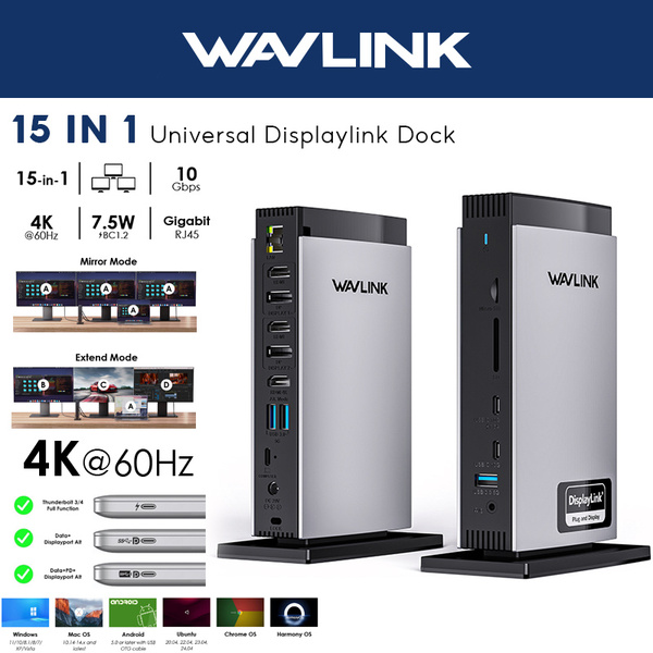 Док станция WAVLINK 15 в 1 DisplayLink с тройной док станцией 4K USB C ...