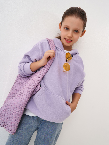 Толстовка Девочки Avese Капюшон, Карманы розовый, лиловый Молния Флис, размер 146 Длинный ...