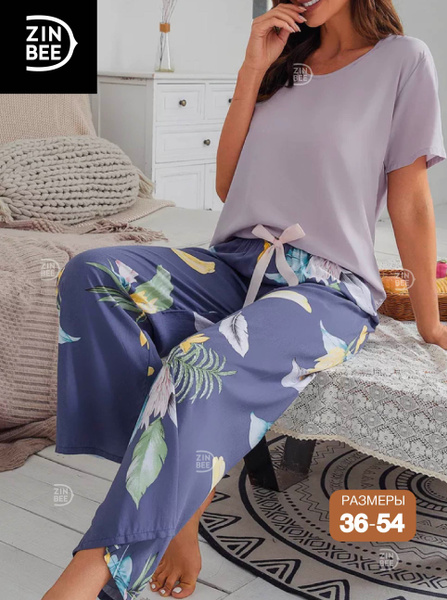 Пижама Женский ZinBee Полиэстер, размер 42, 44 бледно-пурпурный, амарантово-розовый Короткий ...