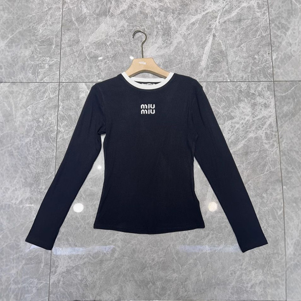 Лонгслив Женский Miu Miu черный Длинный размер 42 Политекс свободный Однотонный Повседневный