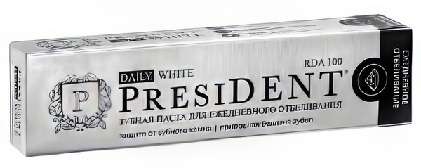 Зубная паста PRESIDENT Daily White, для ежедневного отбеливания, RDA ...