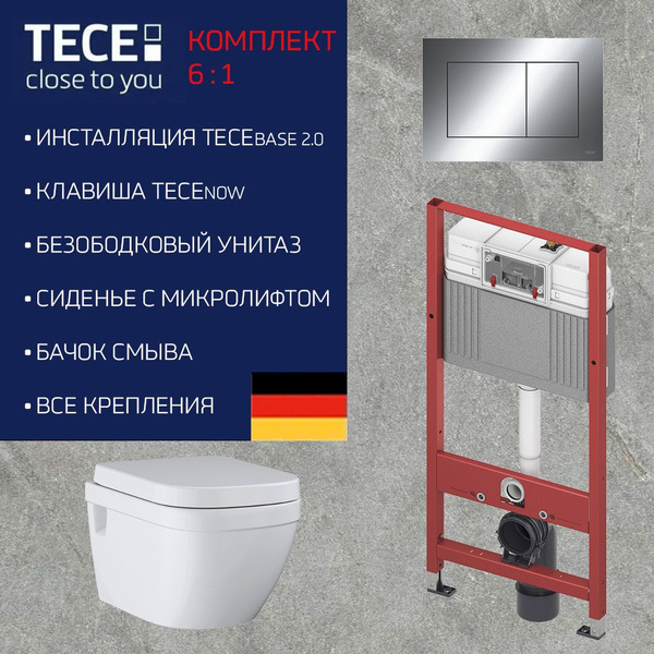 Комплект: Инсталляция TECE base 2.0, панель смыва TECEnow хром глянц. + Унитаз GROHE Euro ...