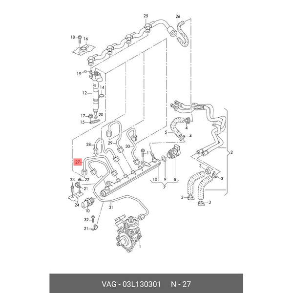 Трубка топливной системы 1 цилиндра VAG 03L130301 купить на OZON по ...