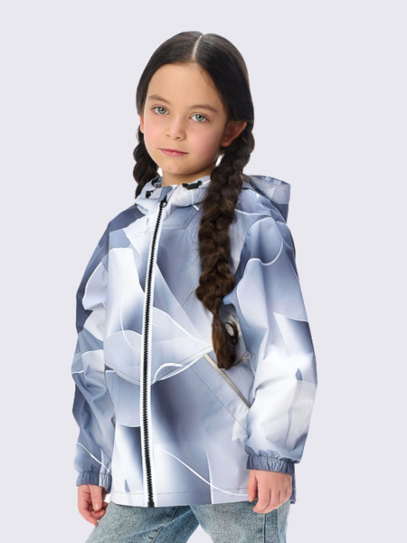 Ветровка Девочки OLDOS Карманы, Капюшон черный, серый капюшон Полиэстер, размер 134 Длинный ...