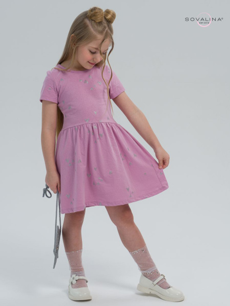 Платье Девочки SOVAlina розовый прямое Повседневный Короткий Хлопок ...