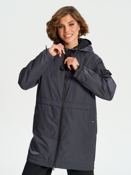 Парка Женский Elfina Ленты декоративные сиреневый Полиэстер, размер 54 Длинный Демисезон прямой ...