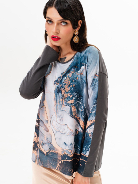 Лонгслив Женский SAHAR art lab темно-серый, серый Длинный, размер 52 Кулирная гладь Туризм ...