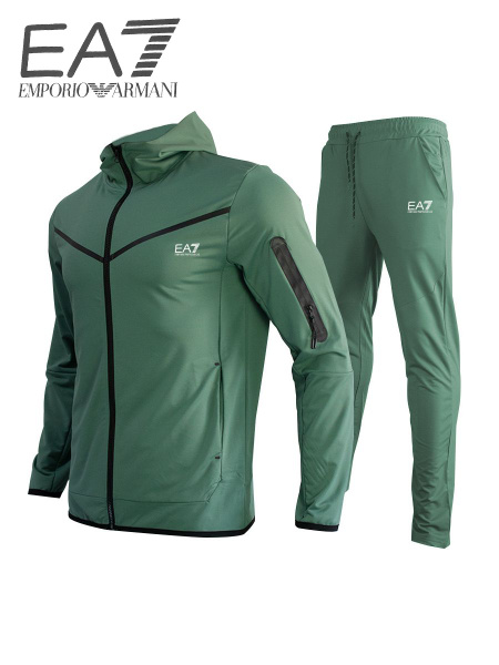 Костюм спортивный Мужской EA7 Повседневный тройка зеленый, размер 48, 50 Бифлекс Другое, рост от ...