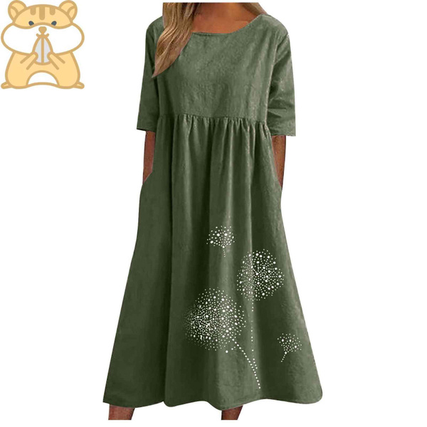 Платье Женский Agiferg темно-зеленый платье-рубашка, со шлейфом Пляжный Короткий Полиэстер ...