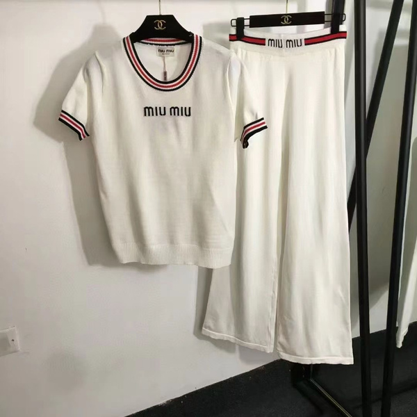 Комплект футболок Женский Miu Miu белый Короткий размер 42 Полиэстер Полоска Логотип