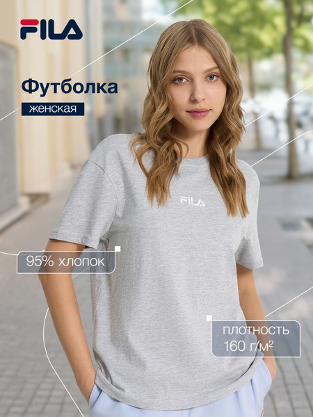 Футболка Женский Fila агатовый серый, размер 42, 44 Хлопок, Вискоза Повседневный Бангладеш ...
