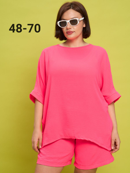 Блузка Женский SPARADA розовый Жатка Три четверти Однотонный, размер 52, 54 оверсайз Без ...