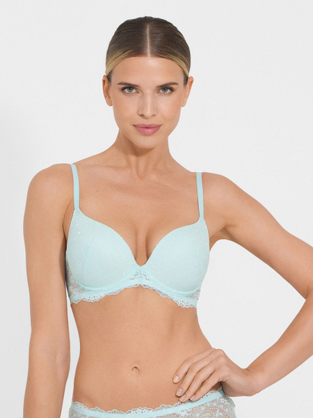 Бюстгальтер Женский Palmetta формованная чашка, пуш-ап, размер 75B голубой Полиамид, Полиэстер ...