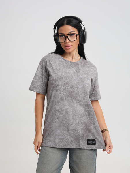 Футболка Женский MIROLINE темно-серый Короткий, размер 58 Хлопок Другое свободный Повседневный ...