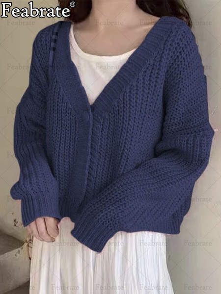 Кардиган Женский Feabrate сапфировый Махровая ткань, размер 42, 44 Вышивка свободный Длинный ...