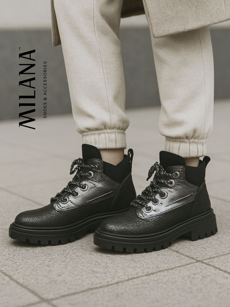 Ботинки Женский Milana черный, размер 36 Демисезон 6 Шнурки Без каблука Россия купить c ...