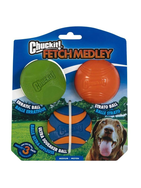 Chuckit! Fetch Ball Medley 2 M, 3 Pack, Ultra, Fetch и Rugged Balls в ...