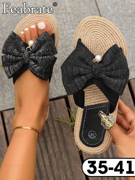 Шлепанцы Женский Feabrate, размер 35 Софт Круглый нос, Маломерит T (узкая) Без застёжки Бусины ...