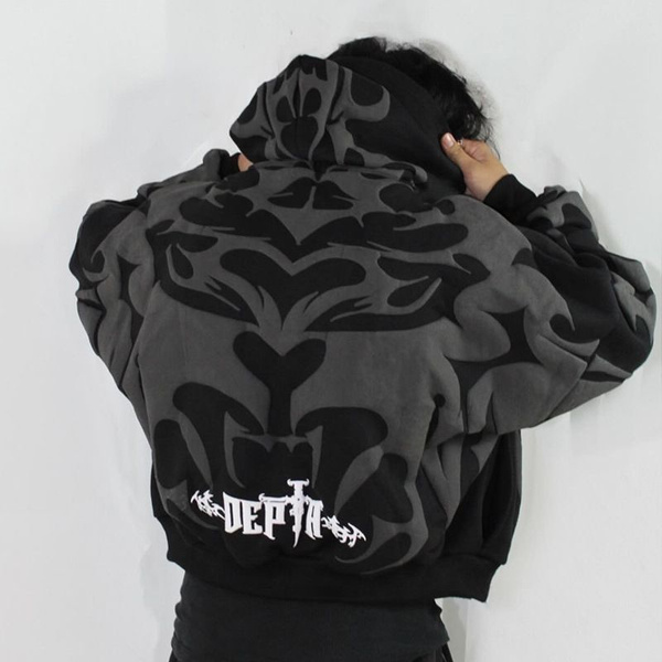 Худи Мужской Pull&Bear Капюшон черный Молния Политекс, размер 48 свободный Длинный Абстракция ...