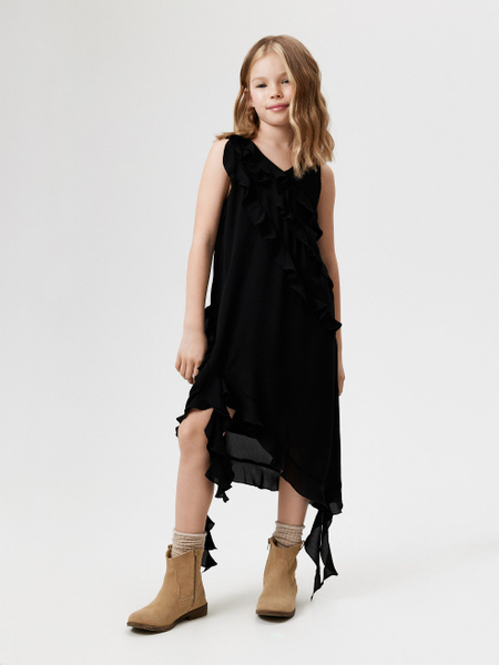 Платье Девочки Acoola черный прямое Вечерний/праздничный Без рукавов Текстиль, Полиэстер Рюши ...