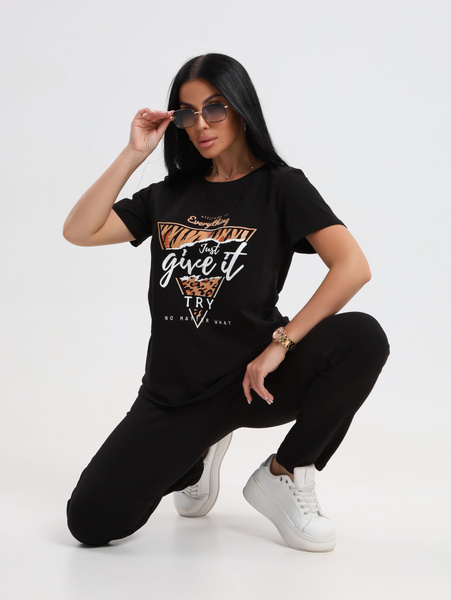 Комплект одежды Женский MIROLINE Повседневный двойка черный матовый, размер 58 Кулирная гладь ...