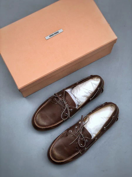 Мокасины Мужской Женский Miu Miu коричневый размер 36 Италия Пряжка Шнурки R средняя Без
