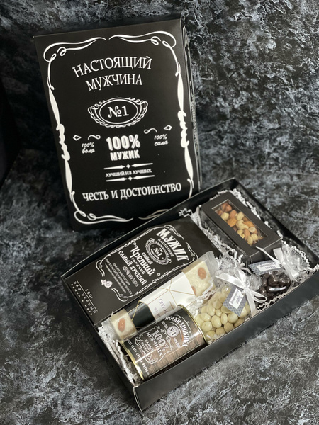 Подарочный набор Настоящий мужик М с чаем шоколадом орехами блокнотом ...