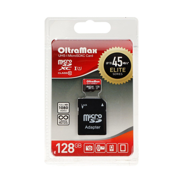 Карта памяти MicroSDHC 128Gb ОлтраМакс Класс 10 /+ SD адаптер 128 ГБ ...