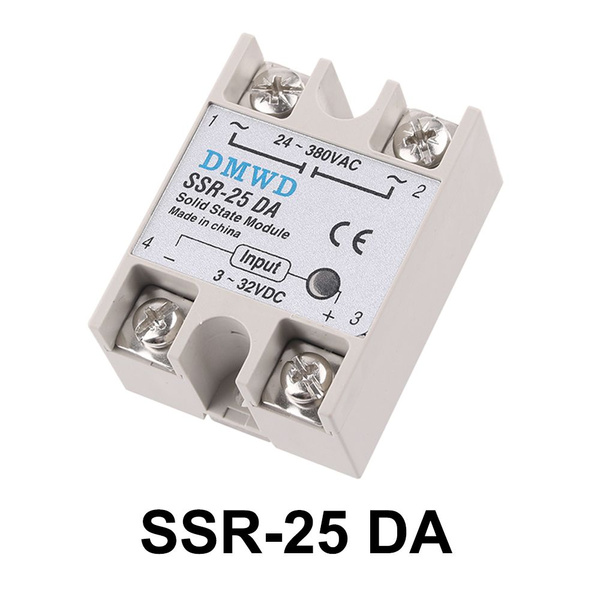 SSR-25DA Твердотельное реле, 25A Однофазный модуль SSR 25DA DC-AC 3-32V 12V DC до 24-380V 220V ...