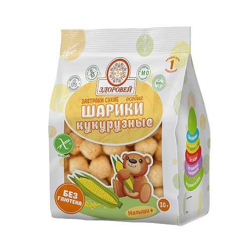 Здоровей Шарики "Кукурузные", без сахара, 4 упаковки по 30 грамм ...