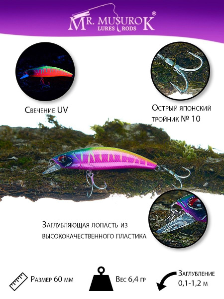 Воблер Минноу (Minnow) 60 мм, 0.1-1.2 м купить по выгодной цене в ...