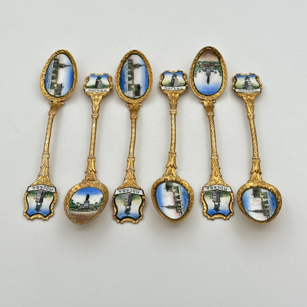 Набор сувенирных ложек Москва на 6 персон, металл, эмаль, золочение, деколь, Российская ...