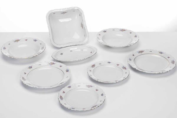 Набор обеденный на 2 персоны 8 предметов, фарфор, деколь, золочение, Kahla, Германия, 1937-1956 ...