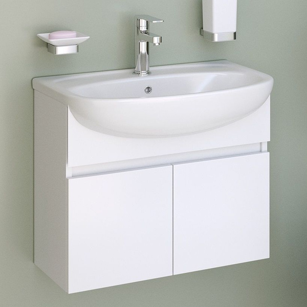 Тумба с раковиной в ванную Runo Лада 50, подвесная, белая, под ...