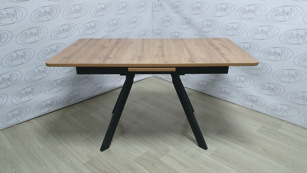 Стол обеденный Раздвижной лидер_дуб вотан ЛДСП на черном подстолье Х_22 ...