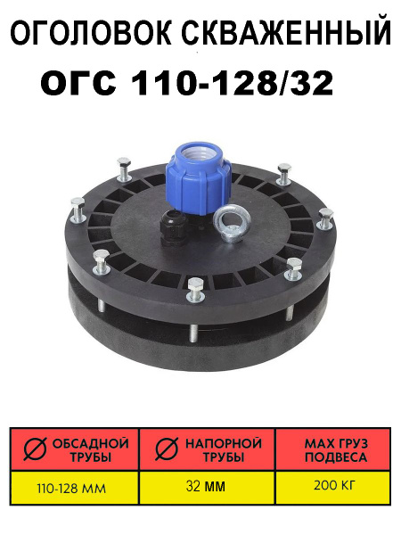 Оголовок для скважин Оголовок_110x128x100_черный, Оголовок скважинный ...