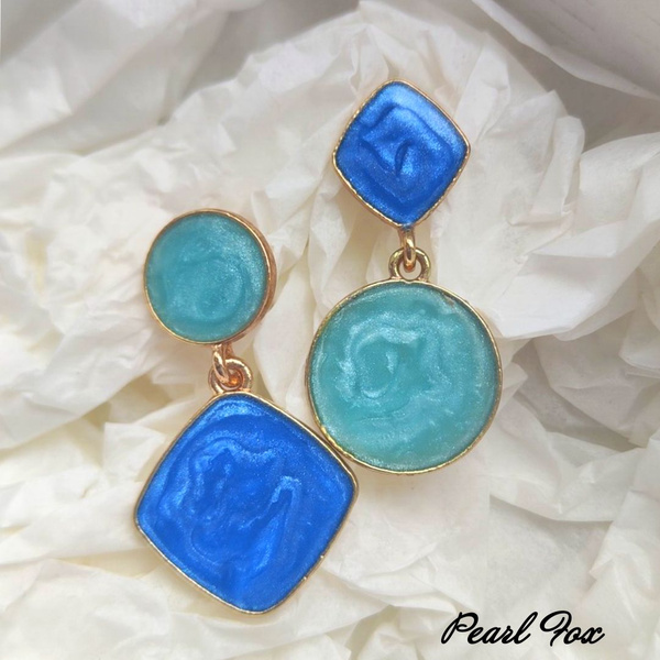 Серьги Pearl Fox летние эмаль ассиметричные длинные гвоздики - купить с ...