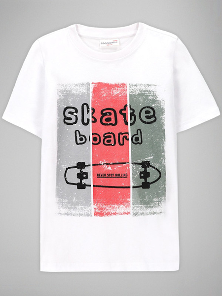 Футболка Мальчики Coccodrillo белый Короткий, размер 104 Трикотаж Логотип, Разноцветный ...