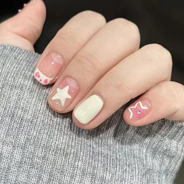 Накладные ногти с дизайном 24 шт клей с клеем матовые короткие с