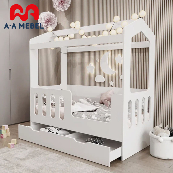 A-A MEBEL Кровать детская ЧИККО с ящиком,160х83х166 см, белый - купить ...