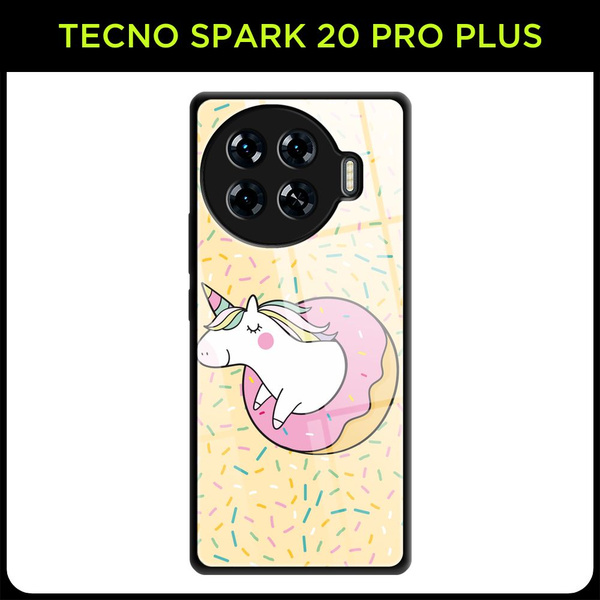 Стеклянный чехол на Tecno Spark 20 Pro Plus Текно Спарк 20 Про Плюс с принтом Единорог в