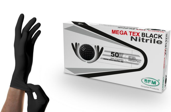 Перчатки HIGH RISK НИТРИЛ MEGA TEX BLACK, р-р СРЕДН. (M, 7-8), 25 пар ...