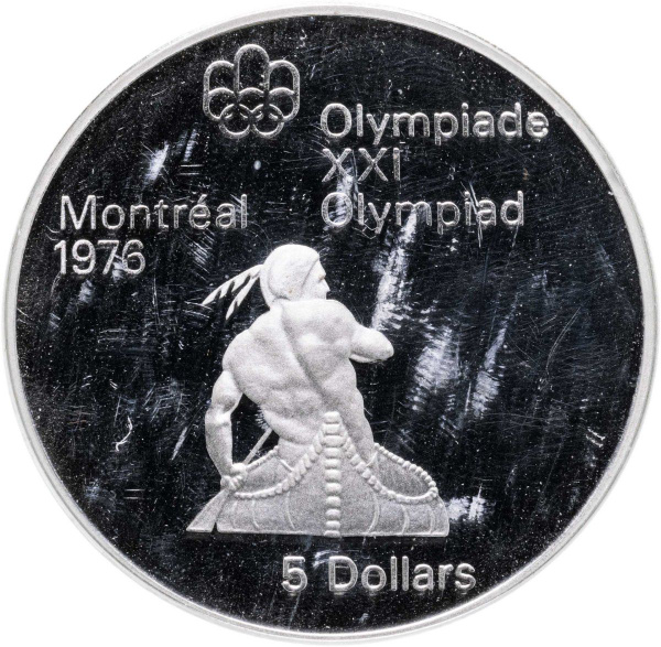 Канада 5 долларов dollars 1974 "XXI летние Олимпийские Игры, Монреаль 1976 - Каное", Серебро 925 ...
