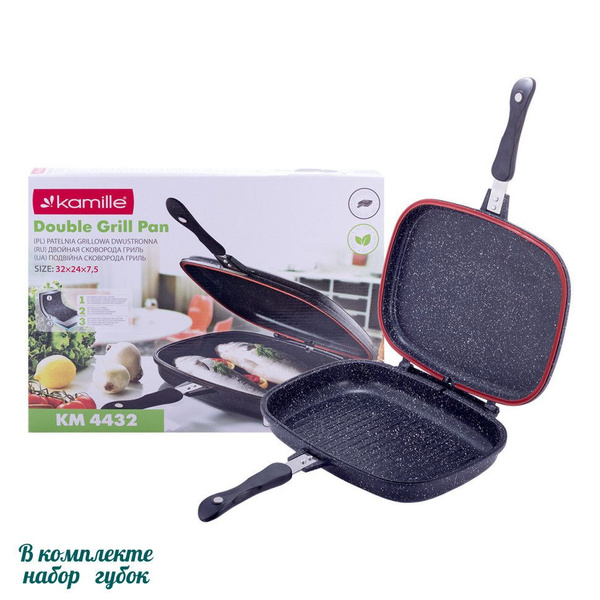 Сковорода-гриль двойная 32*24см из литого алюминия с антипригарным ...