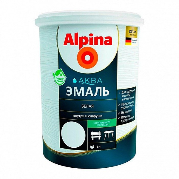 Эмаль Alpina Аква, Акриловая, Шелковисто-матовое покрытие, белый ...