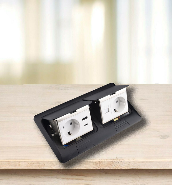 Выдвижная встраиваемая розетка в пол / 2 розетки + USB + Type-C ...