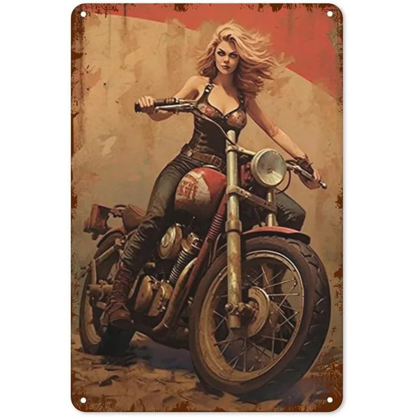 Ретро металлический оловянный логотип Sexy Girl Motorcycle Funny Art