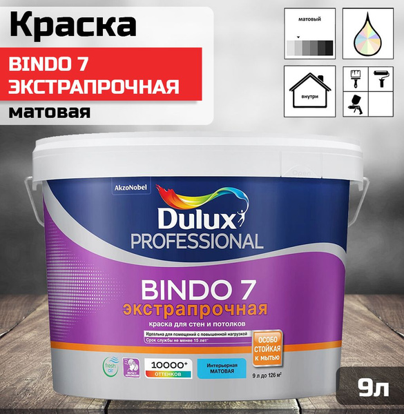 Краска DULUX Professional Bindo 7_BW Быстросохнущая, Латексная, Матовое покрытие, белый - купить ...