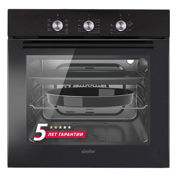 Электрический встраиваемый духовой шкаф Simfer, 9 режимов, 3D конвекция, гриль таймер, 58 литров ...